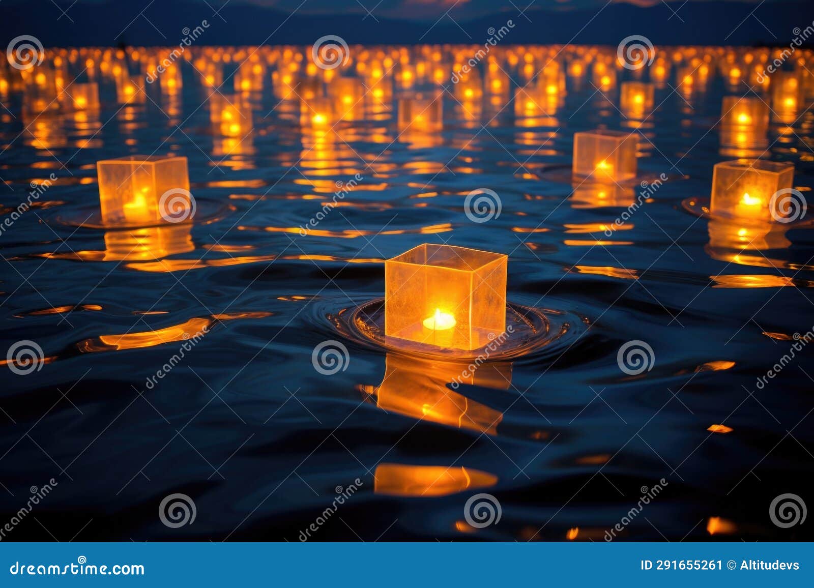 Floating Lanterns on Water Creating Rippling Light Patterns Stock Image ...