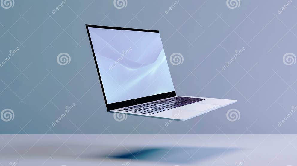 Floating Laptop Mockup with Transparent Screen Stock Image - Image of ...