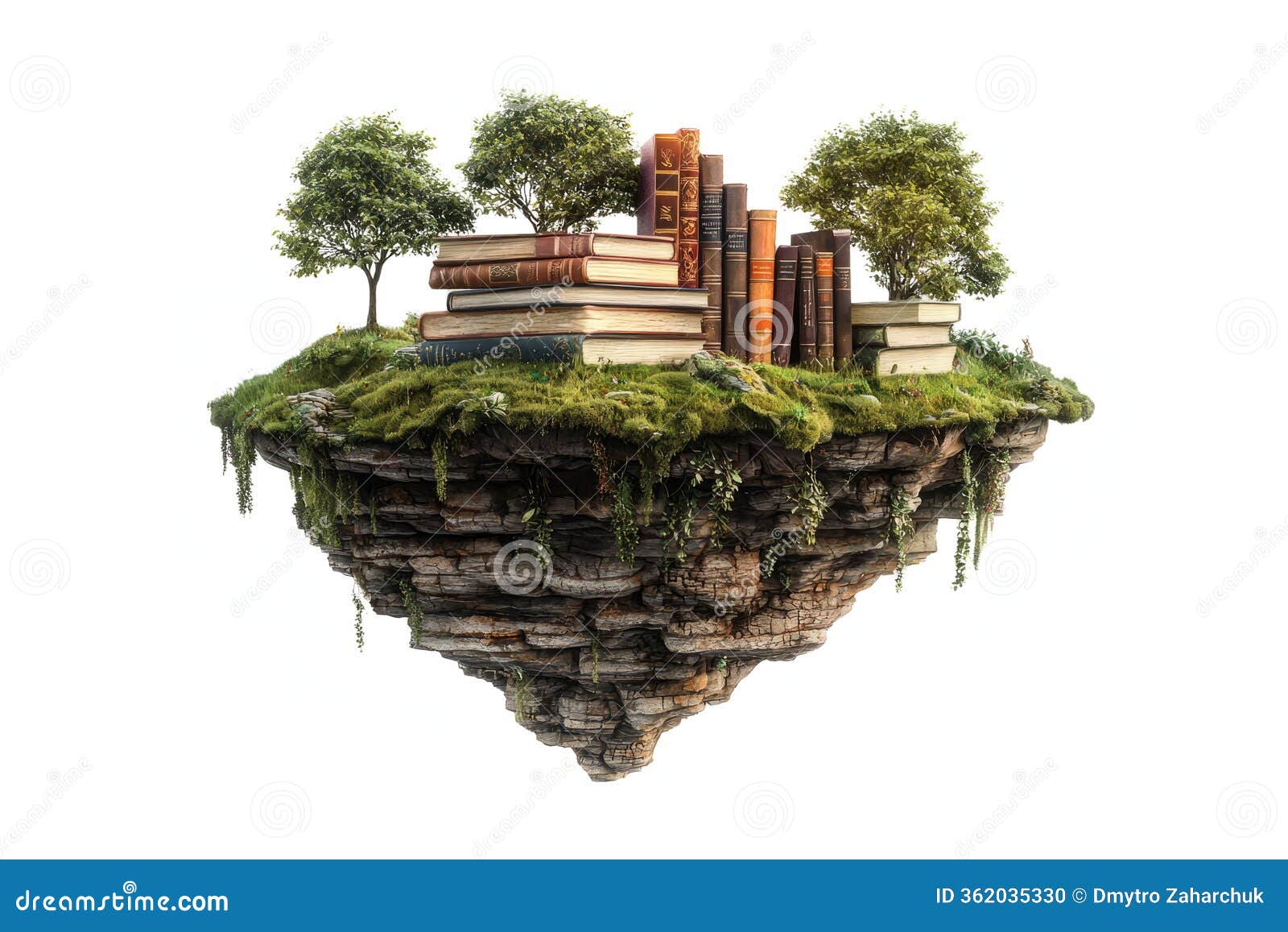 Floating Library Island with Floating Books and Enchanted Scrolls, Set ...