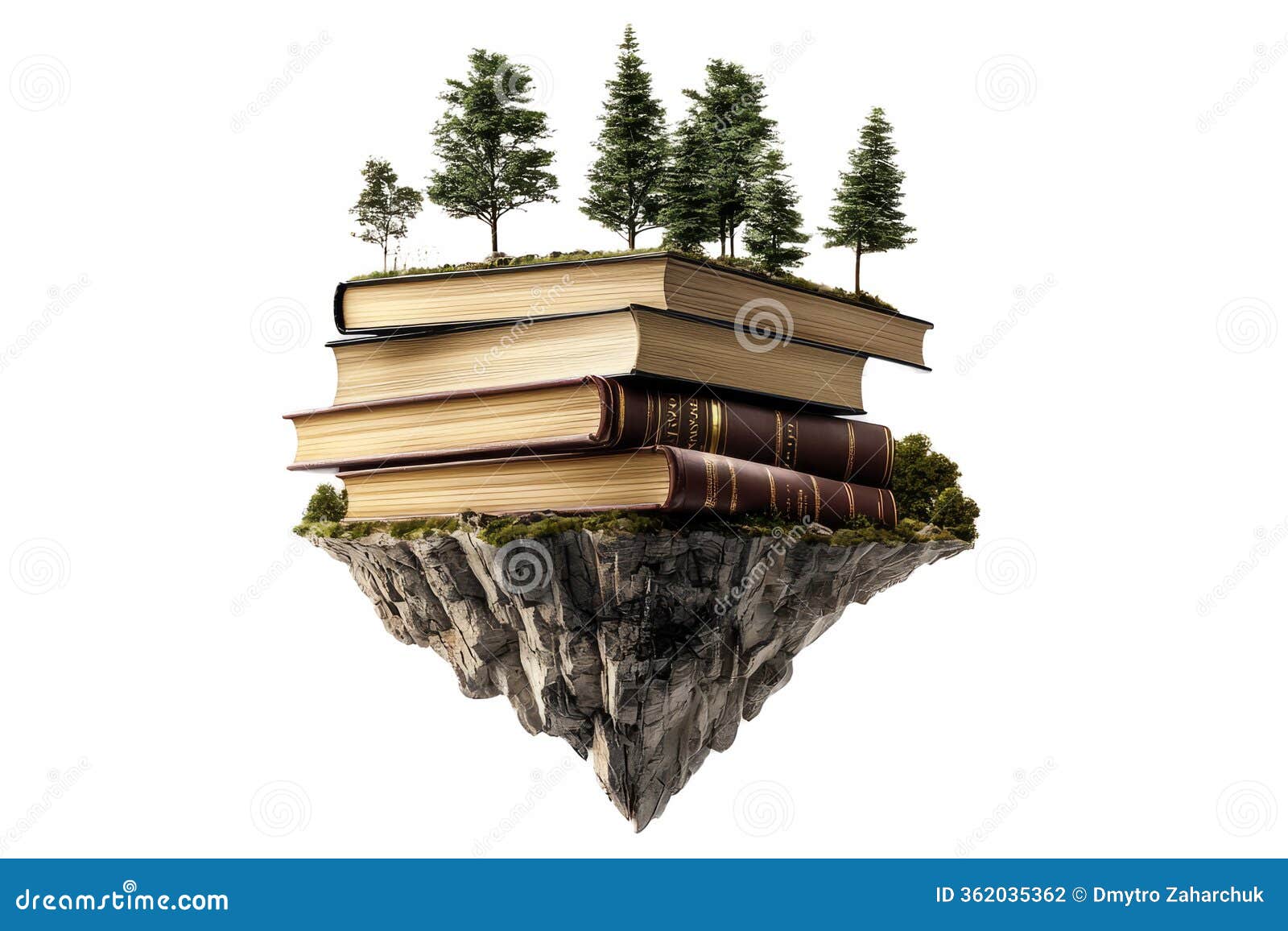 Floating Library Island with Floating Books and Enchanted Scrolls, Set ...