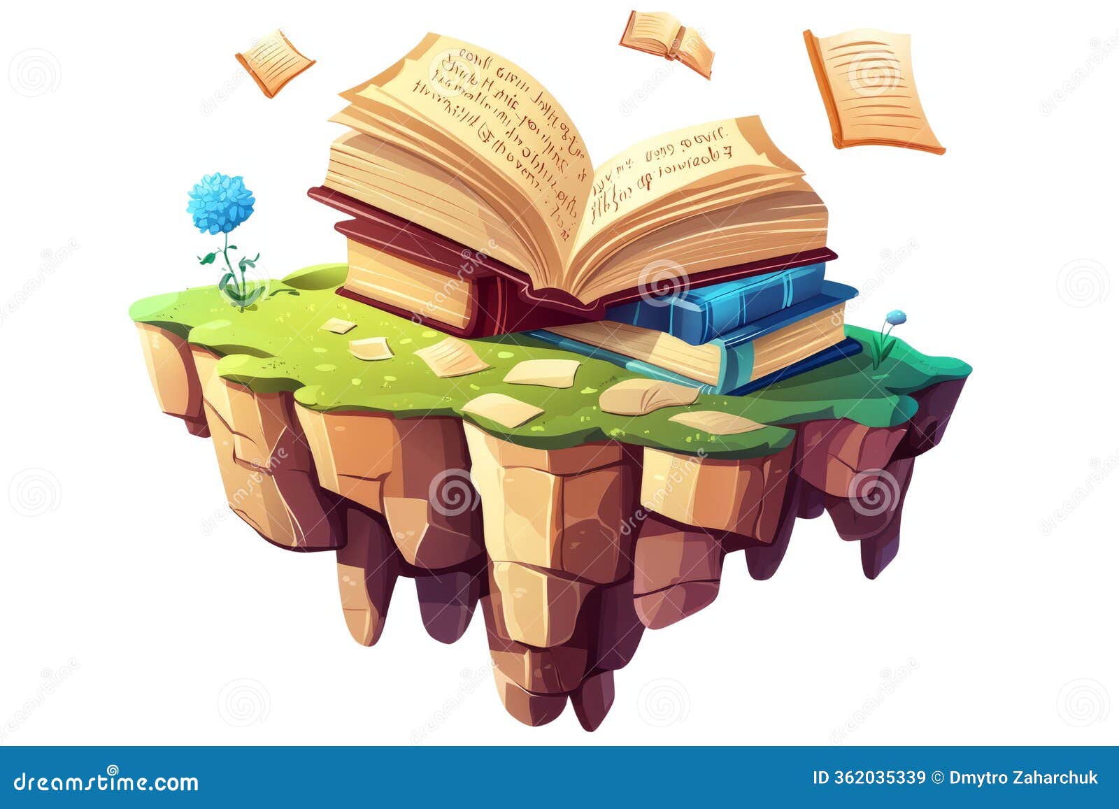 Floating Library Island with Floating Books and Enchanted Scrolls, Set ...