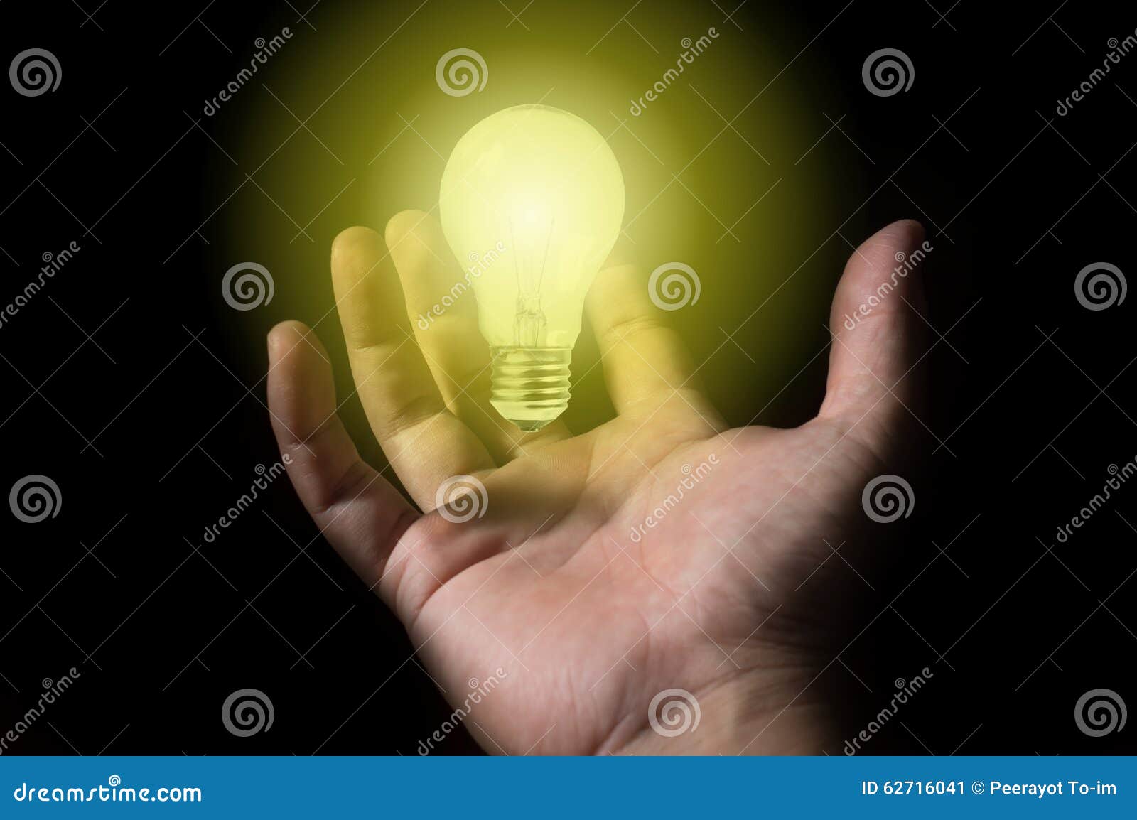 Floating Light Bulb with Human Hand. Stock Image - Image of conceptual ...