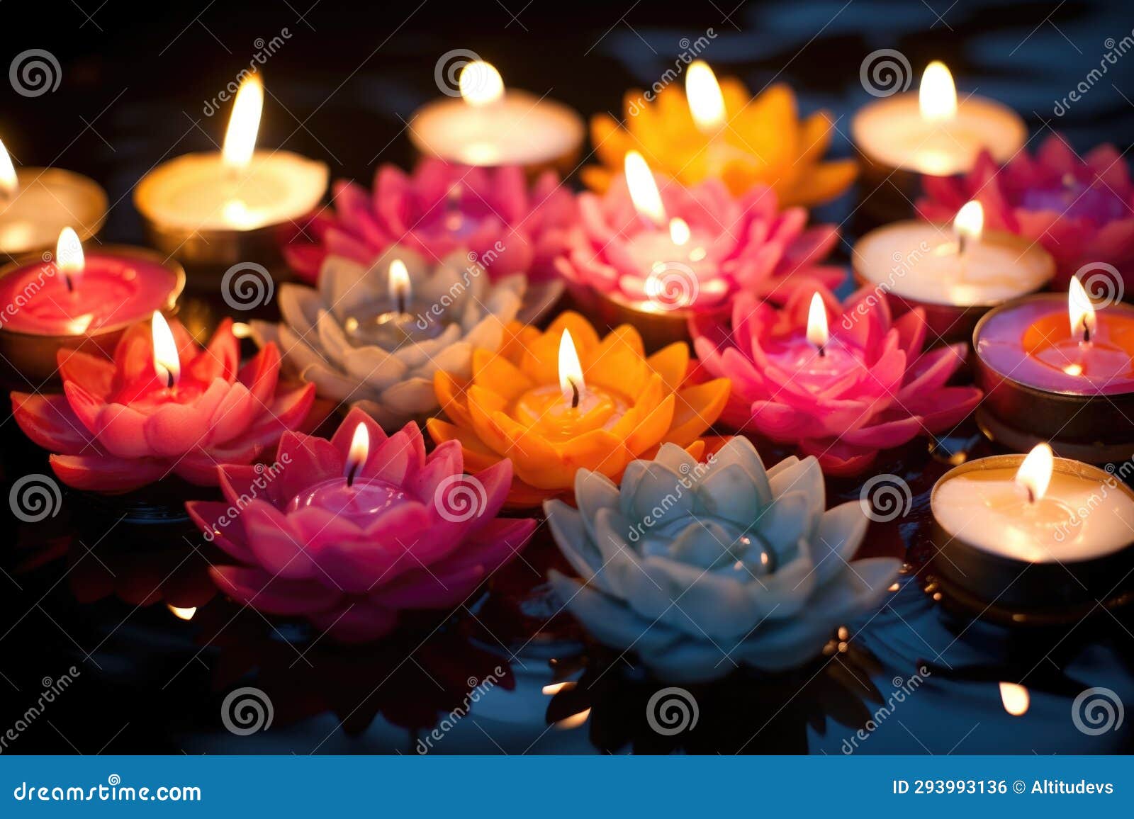 Floating Lotus Flower Candles on Water Stock Photo - Image of nature ...