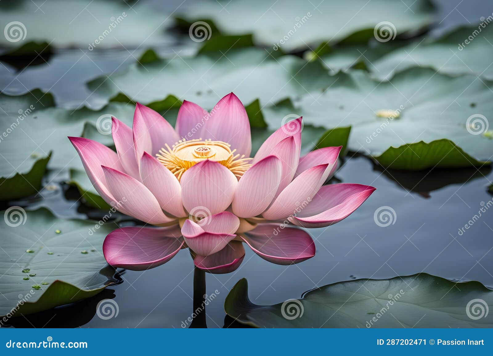 A Beautiful Lotus Flower Floating Above the Water. Waterlily in Garden ...