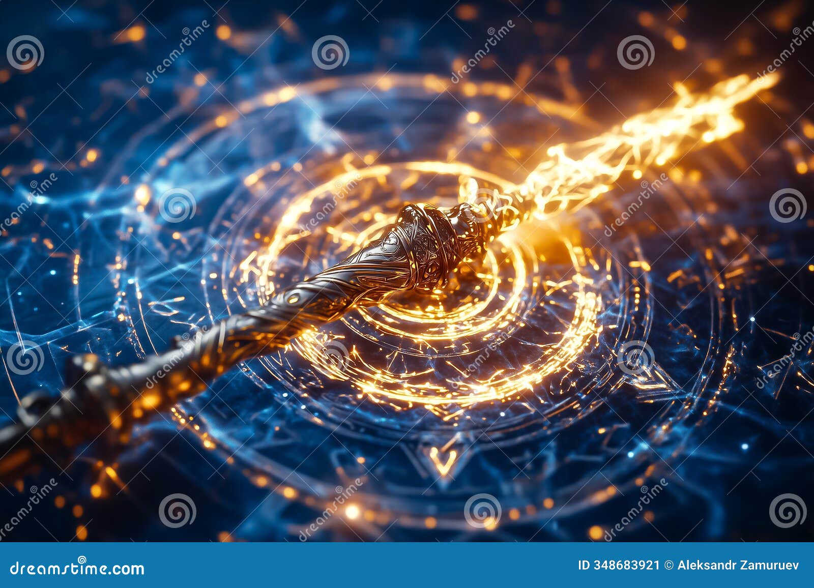 A Floating Magical Scepter Radiates Energy within a Mystical Circular ...