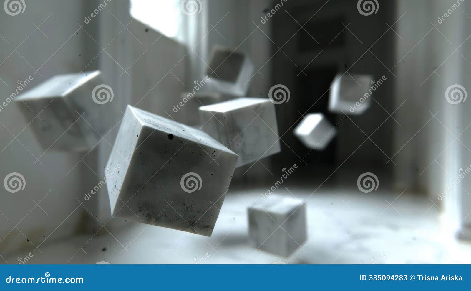 Floating Marble Cubes in a Minimalistic Interior Space Stock ...