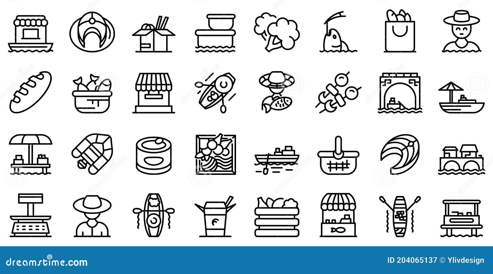 Floating Market Icons Set, Outline Style Stock Vector - Illustration of ...