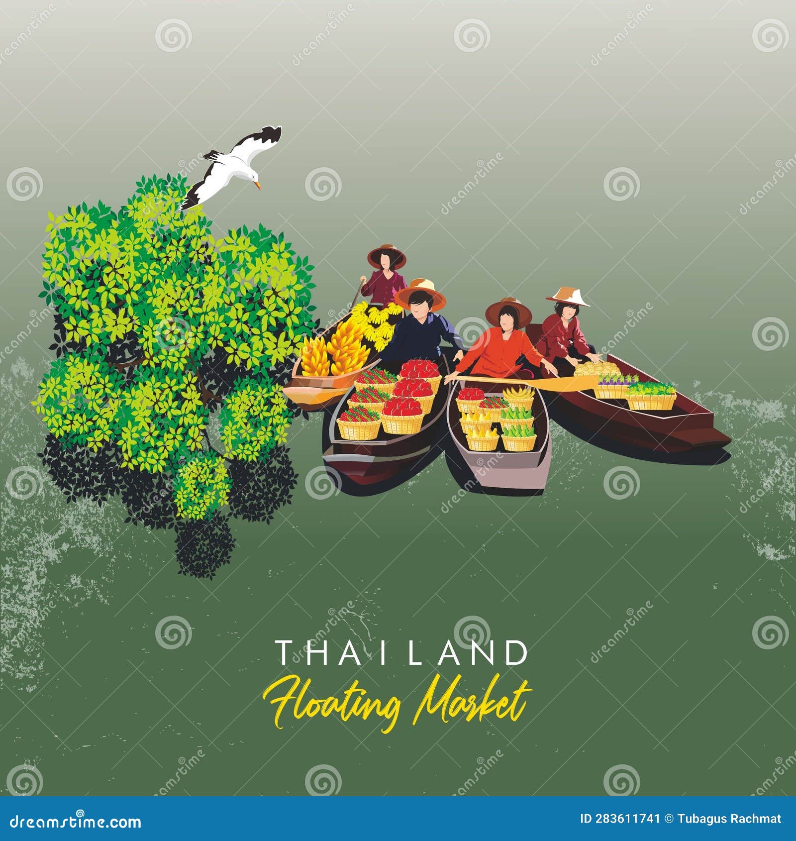 Floating market stock illustration. Illustration of agriculture - 283611741