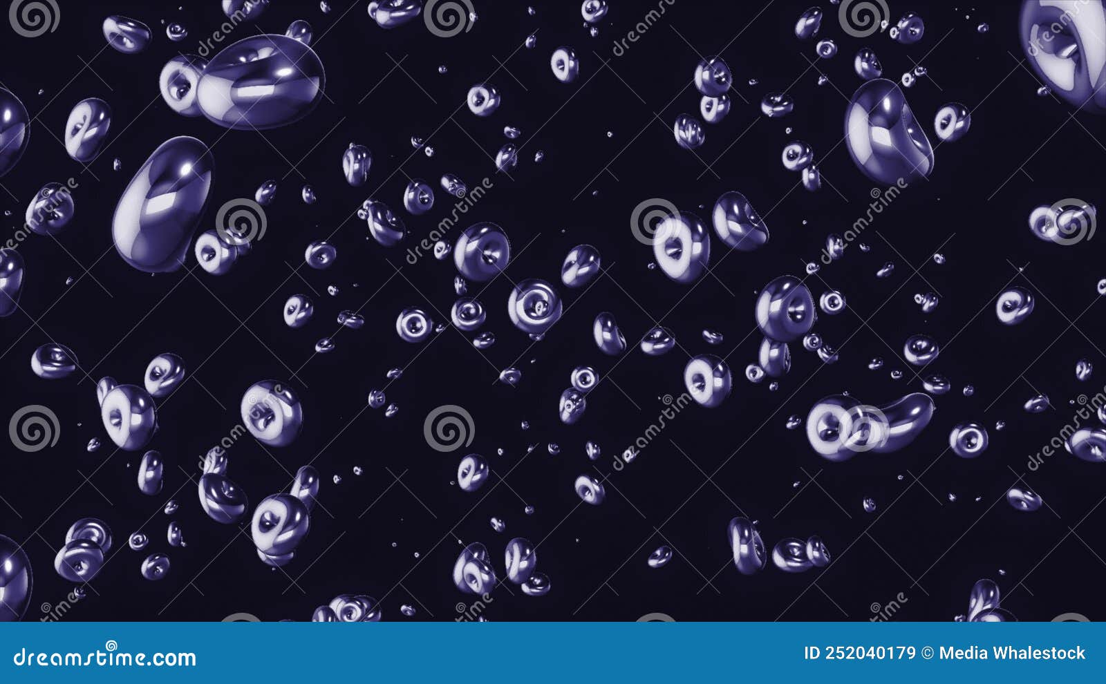 Floating Metal Bubbles in a Shape of Bagel on a Black Background ...