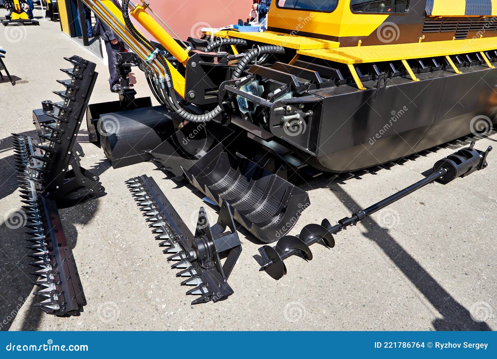 Floating Mini Excavator with Attachments Stock Photo - Image of ...