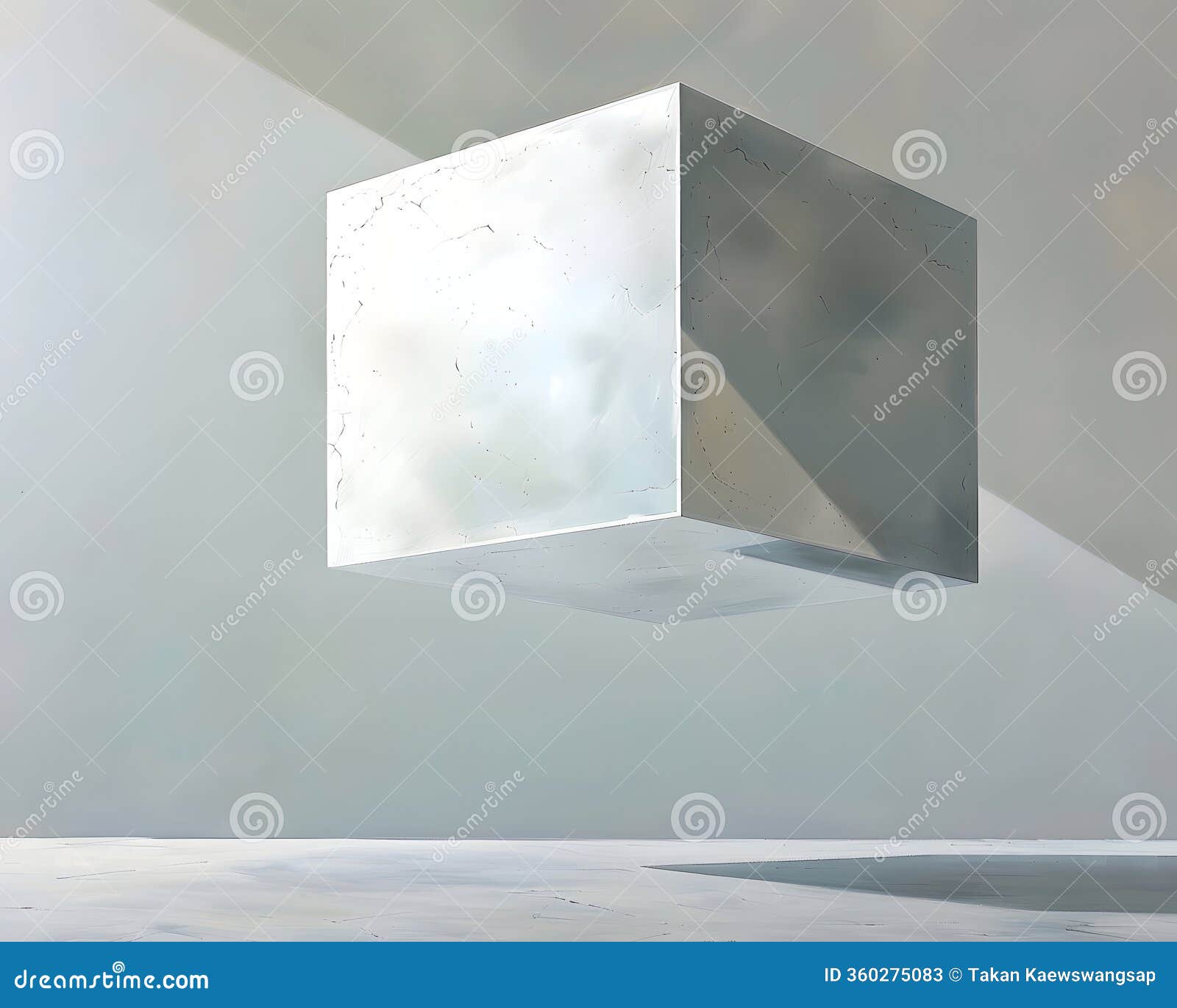 Floating Mirrored Cube - Suspended Geometric Abstract Artwork Stock ...