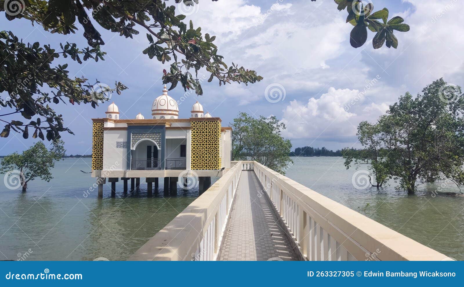 Floating Mosque Five Domes at Tanjung Putat Beach Stock Image - Image ...