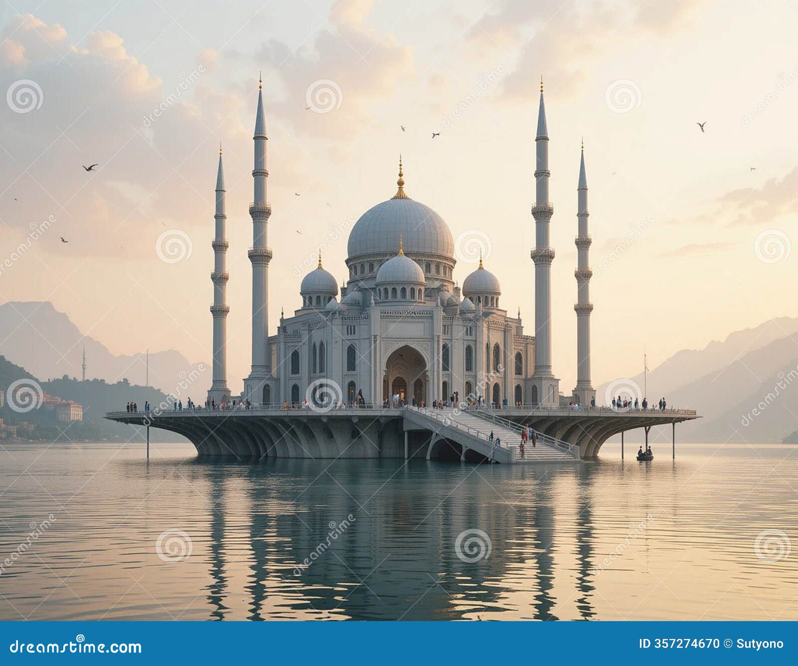 Floating Mosque on Water stock illustration. Illustration of ...