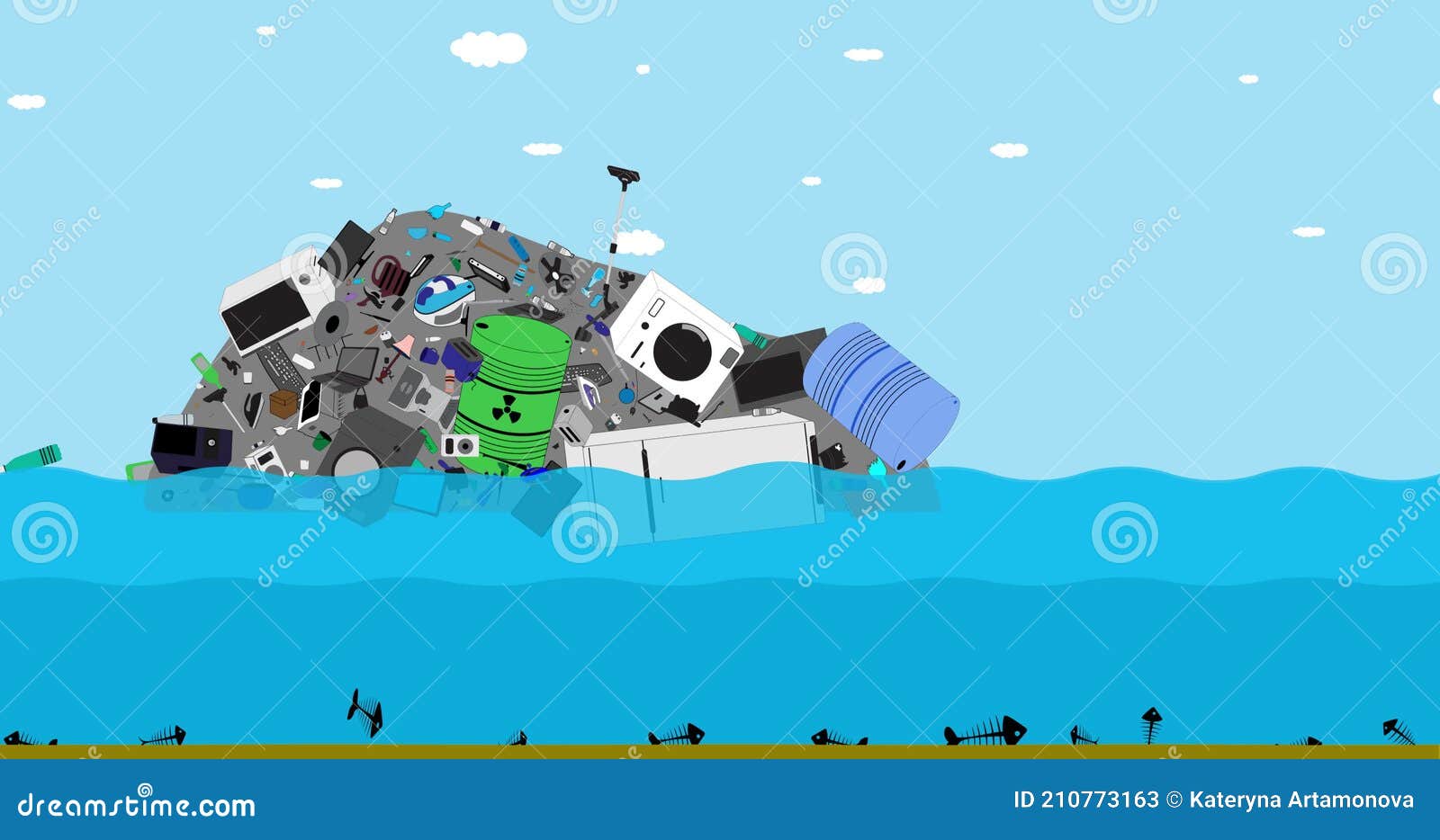 Floating Mountain of Garbage in the Ocean. Animation Stock Video ...