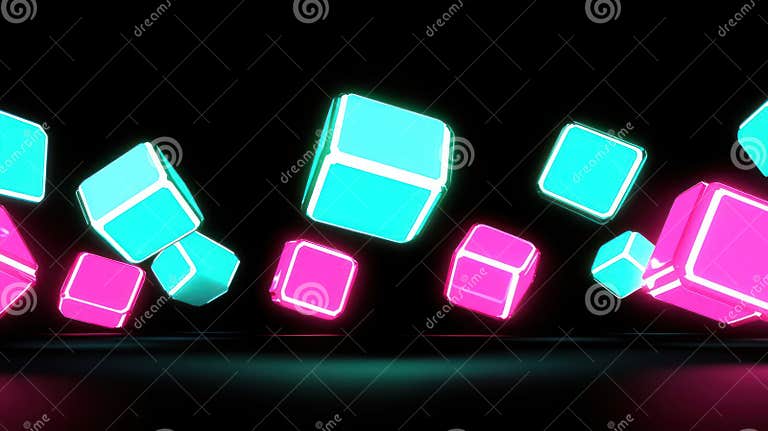 Floating Neon Cubes in Vibrant Colors Against a Dark Background ...
