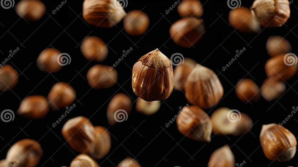 Levitating Hazelnuts in Dark Backdrop Showcases Nature S Bounty and ...