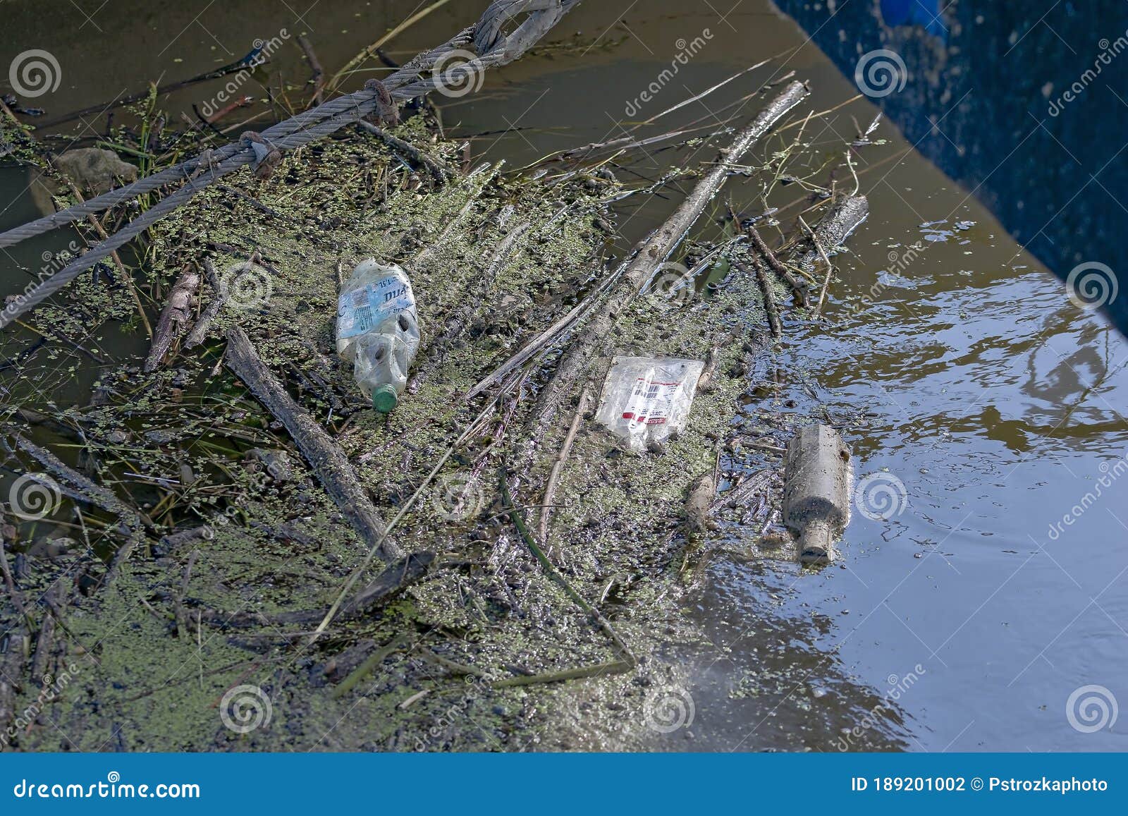 Floating Old Garbage in Water, Plastic Bottles Stock Photo - Image of ...