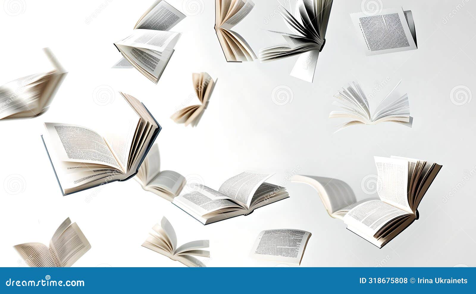 Floating Open Books on a White Background. Conceptual Image of ...