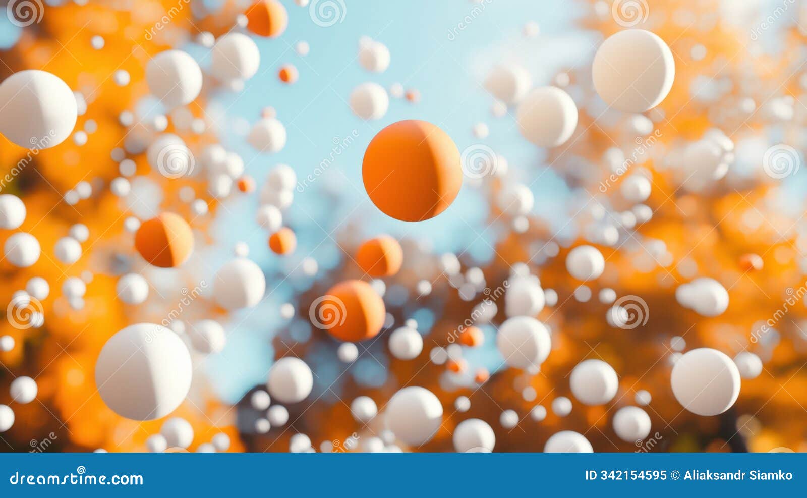 Floating Orange and White Balls Suspended in Mid-air Stock Illustration ...