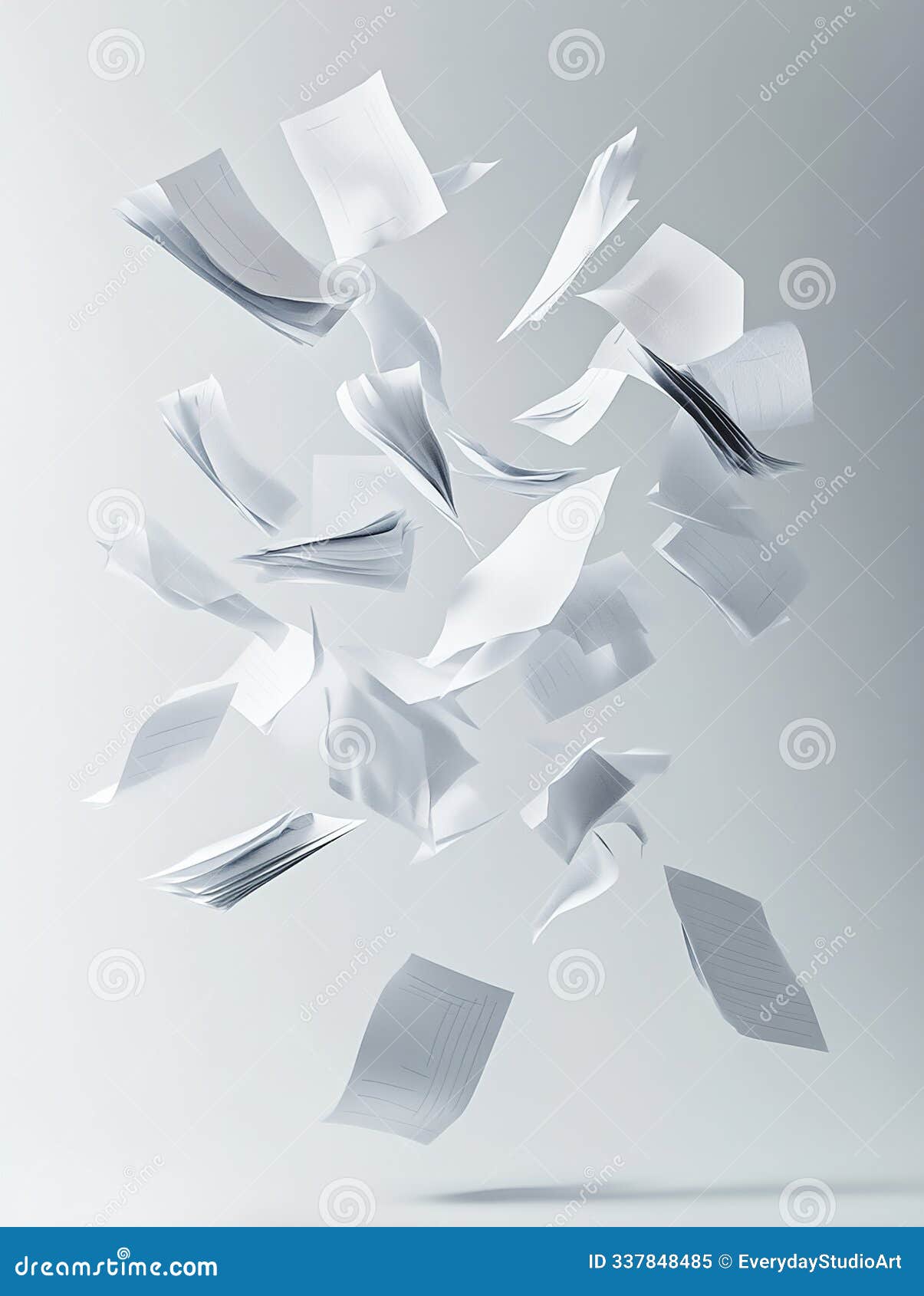 Floating Pages in a Studio Shot on White Background Stock Illustration ...