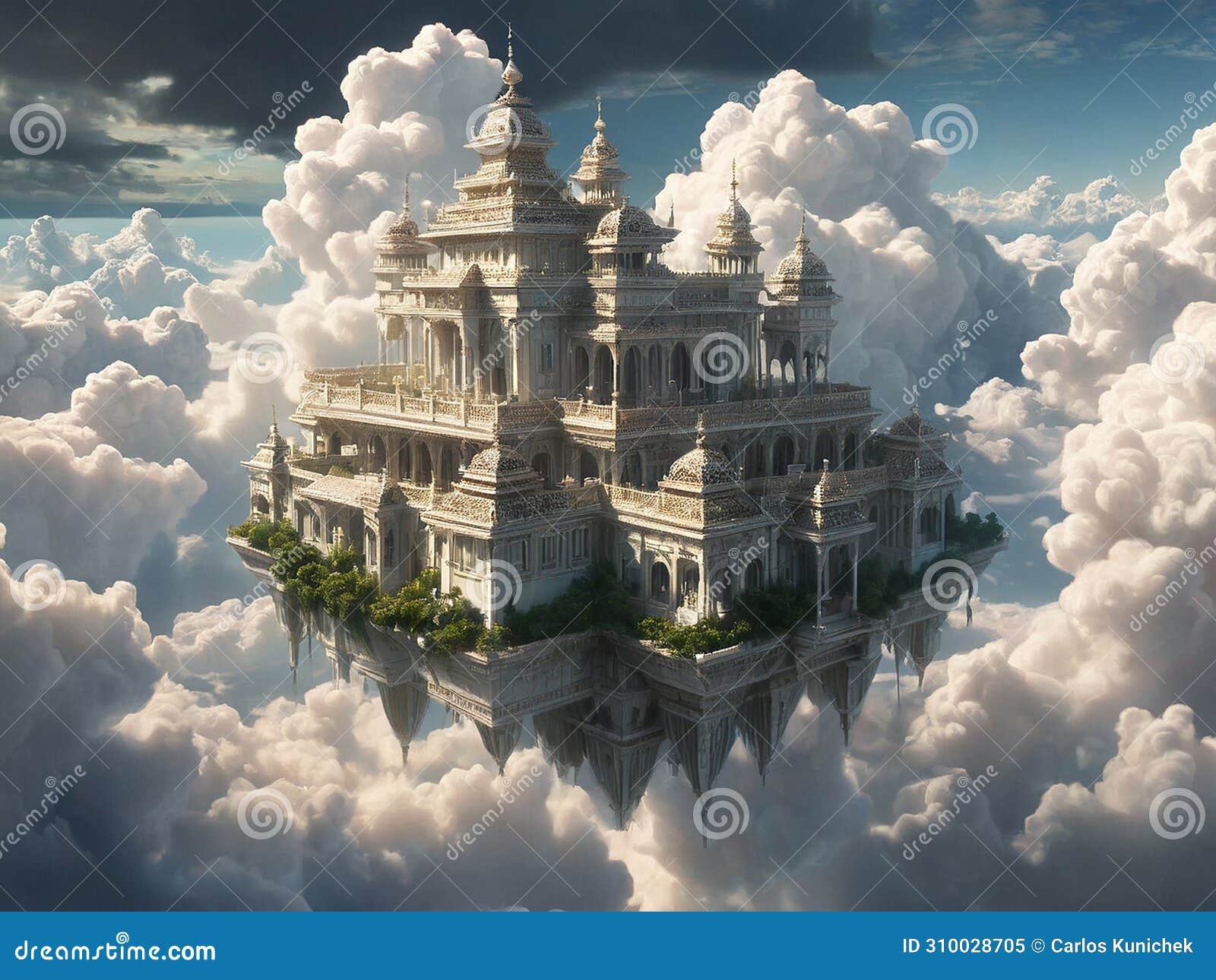 Floating Palace in the Clouds - Generated by Ai Stock Illustration ...
