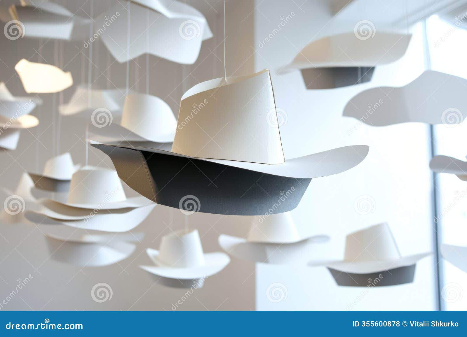 Floating Paper Hats Hang from the Ceiling, Offering a Unique Visual ...