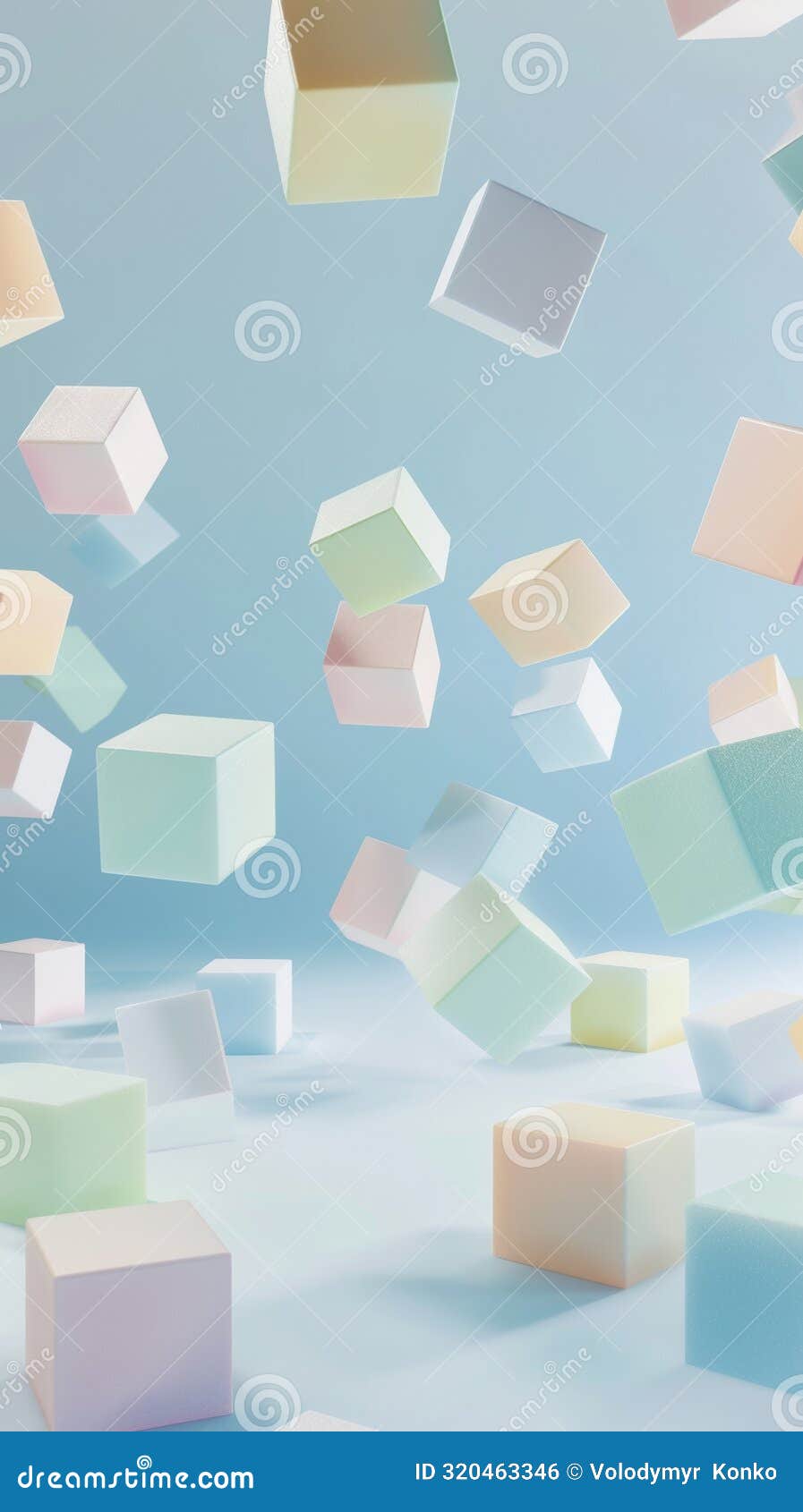 Floating Pastel-colored Cubes on Blue Background, Geometric Abstract ...