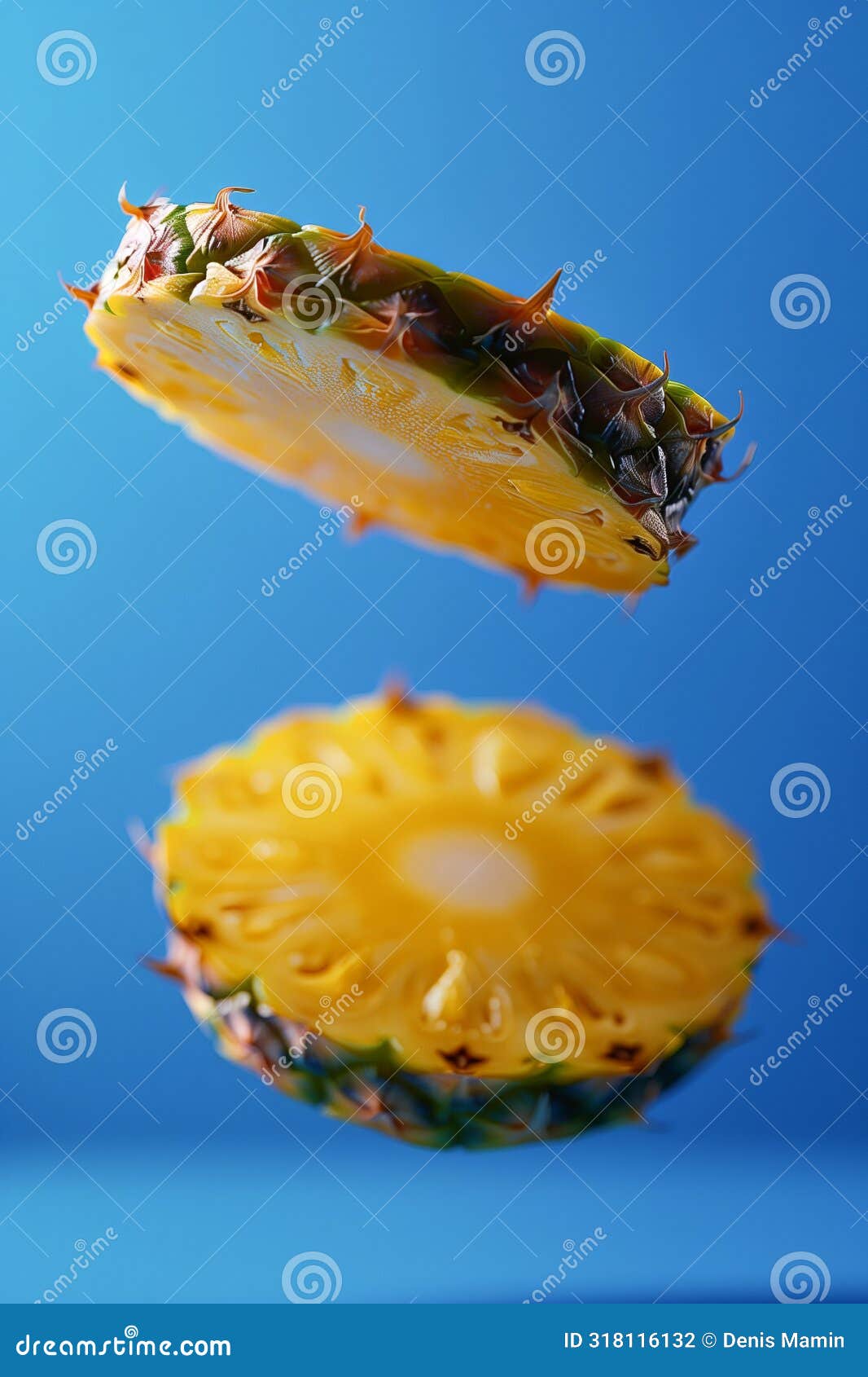Floating Pineapple Slice Against Blue AI Generated Stock Illustration ...