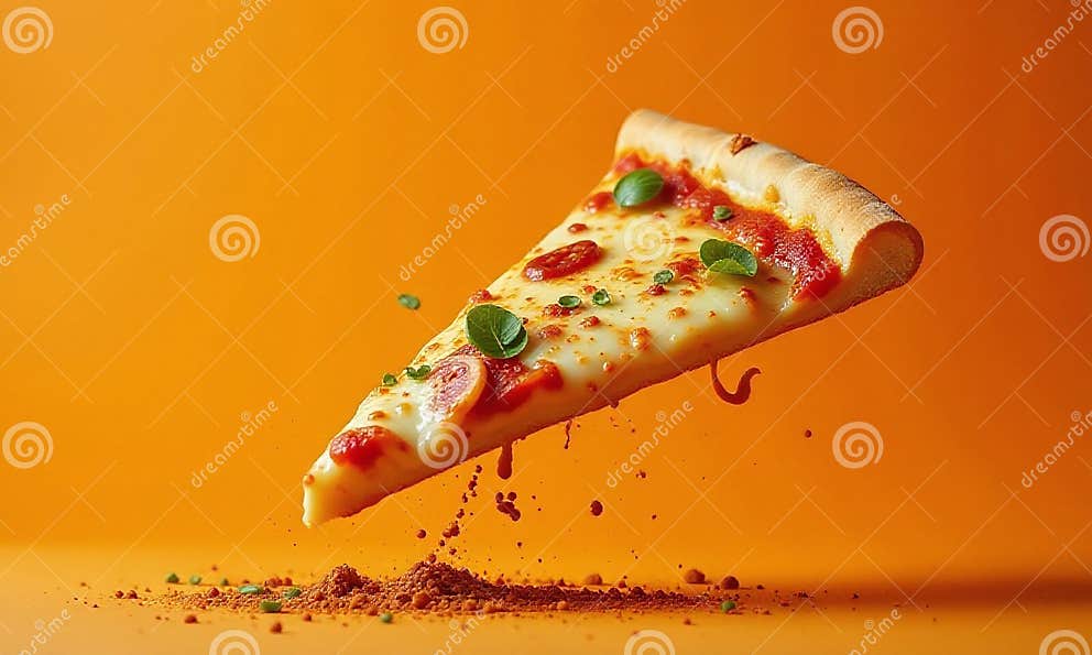 Floating Pizza Slice Exploding Ingredients Bright Colors Stock ...