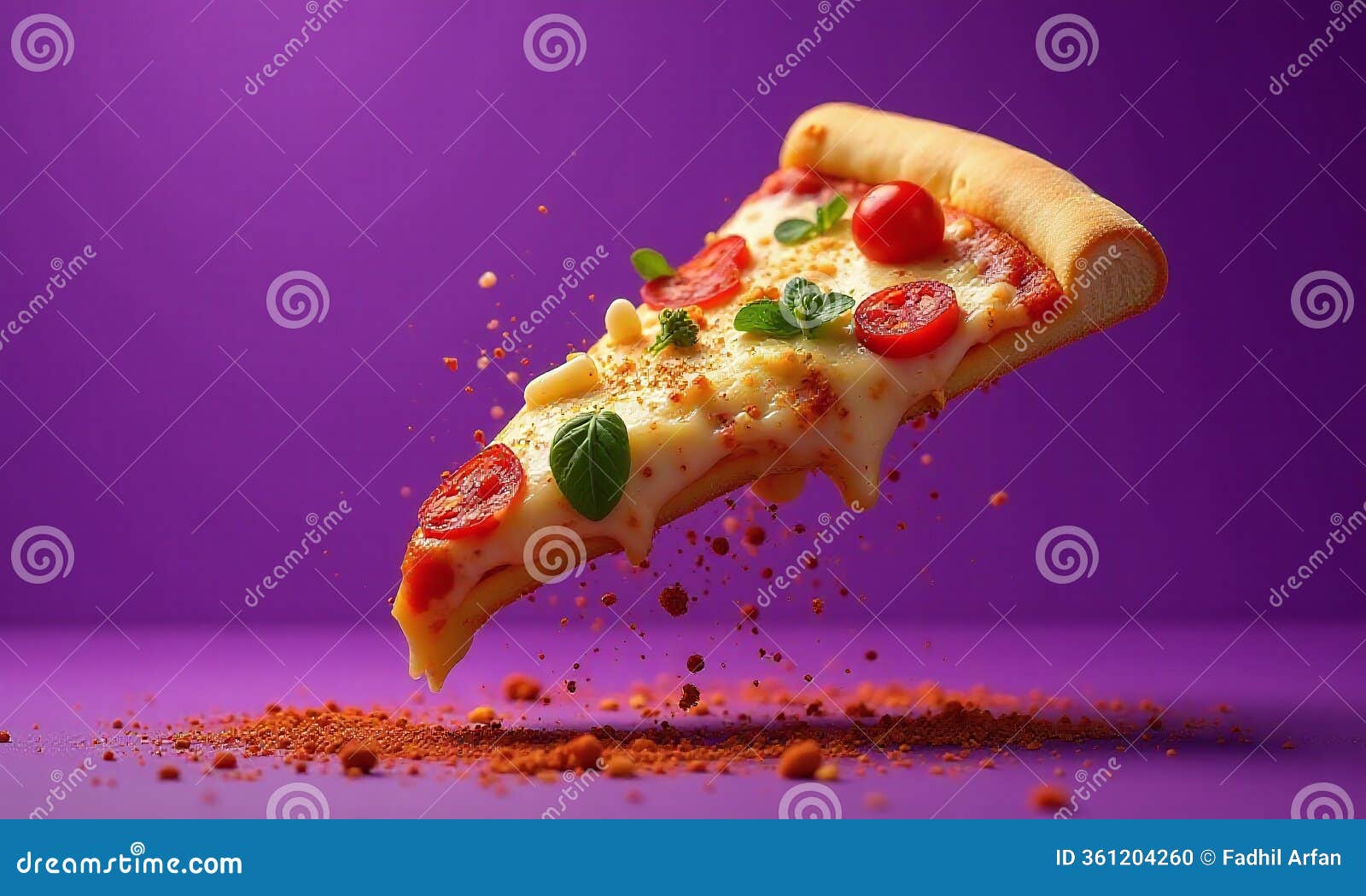 Floating Pizza Slice Exploding Ingredients Bright Colors Stock ...