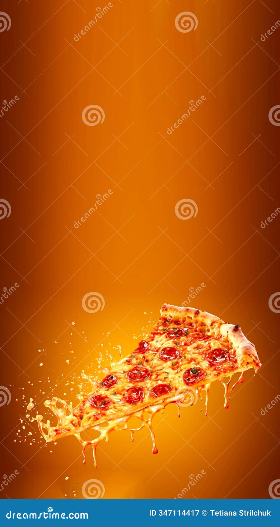 Floating Pizza Slice with Melted Cheese Oozing, Creating a Dramatic ...