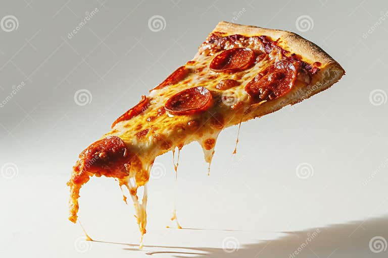 Floating Pizza Slice with Stringy Cheese and Pepperoni, Casting Shadows ...