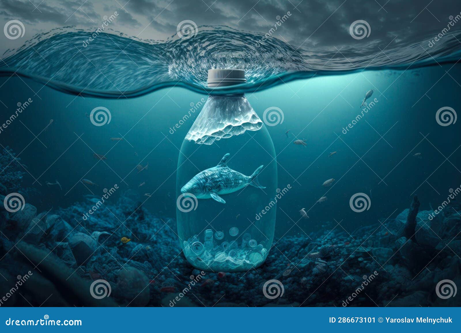 Floating Plastic Bottle With Fish, Ocean Plastic Pollution ...