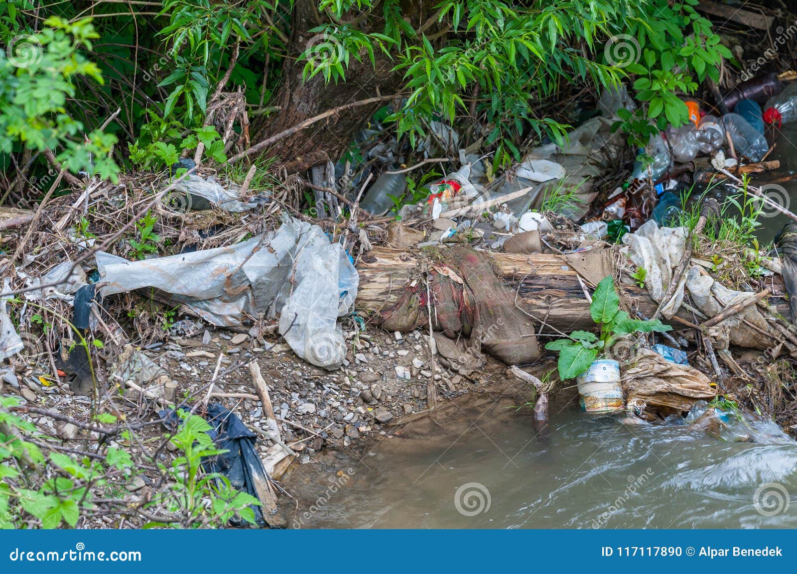 Floating Plastic Bottles, Human Garbage in the Small River Editorial ...