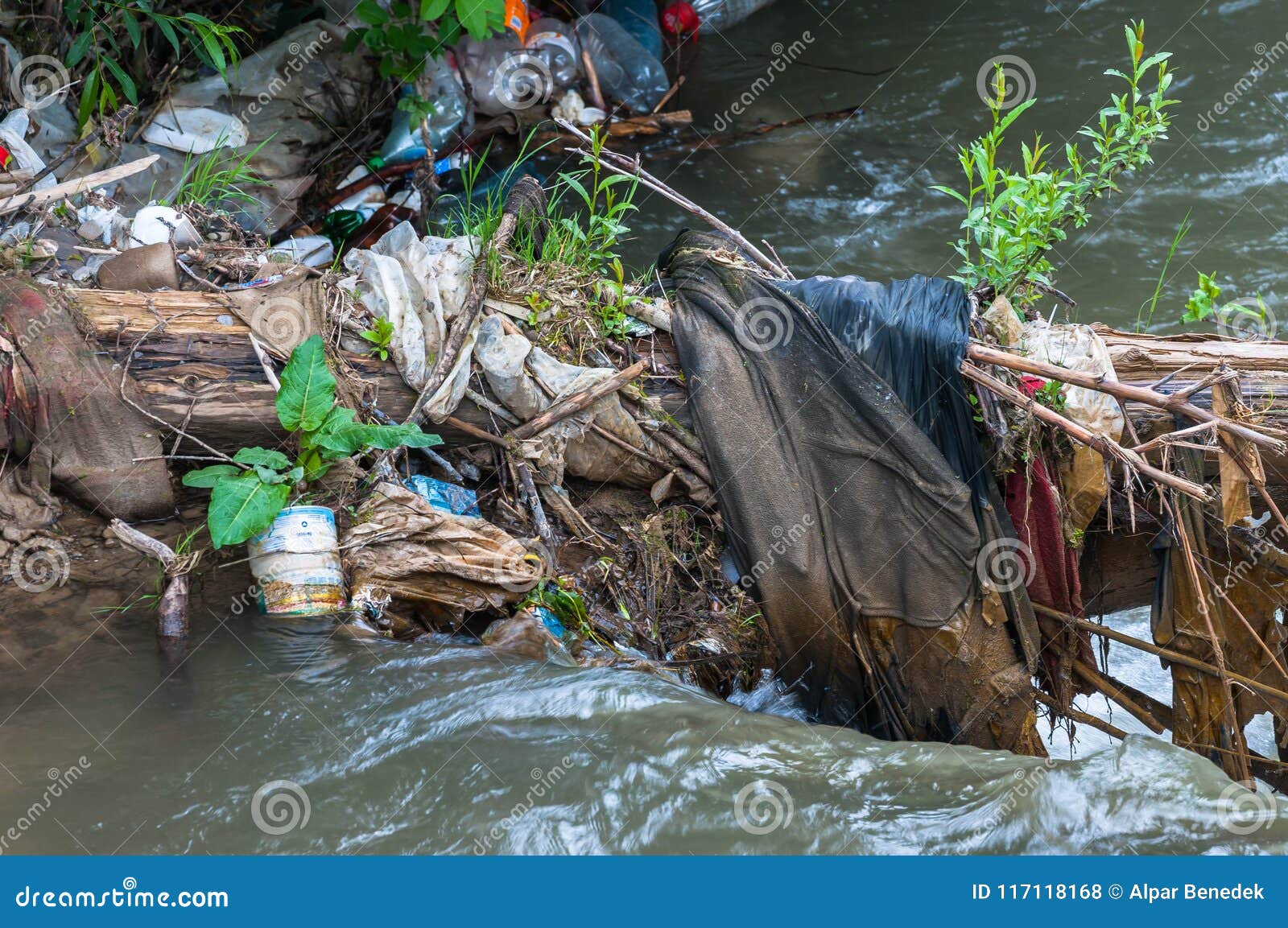 Floating Plastic Bottles, Human Garbage in the Small River Editorial ...