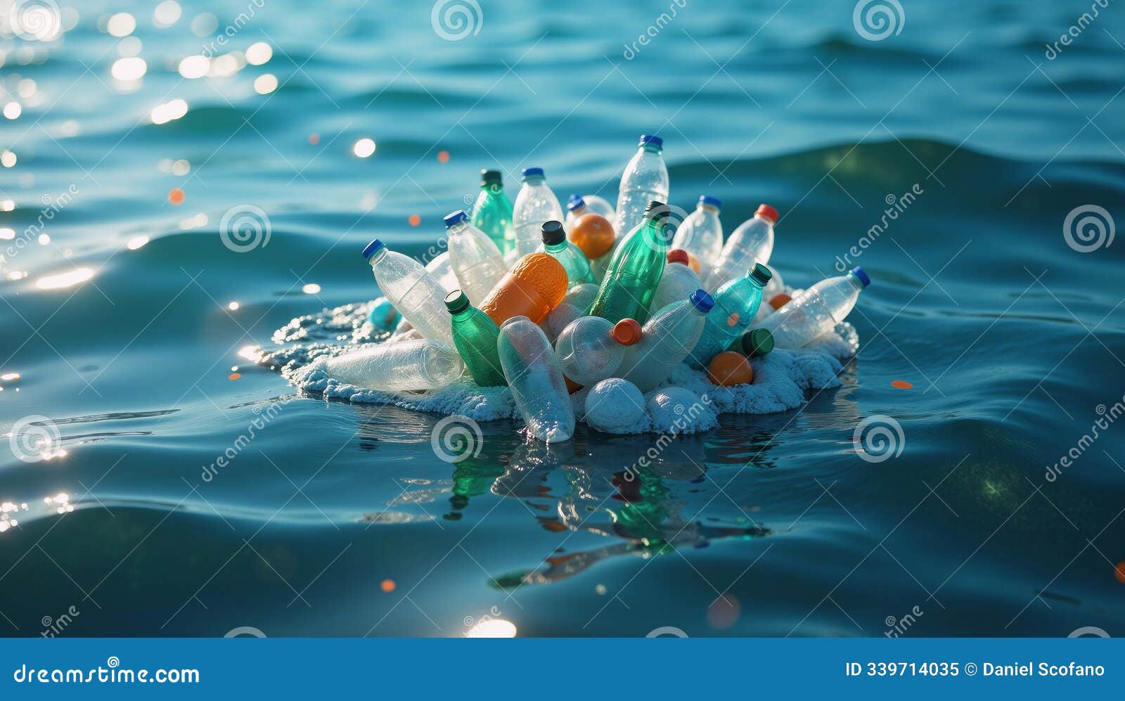 Floating Plastic Litter Bottles Microplastics in Open Sea Marine ...