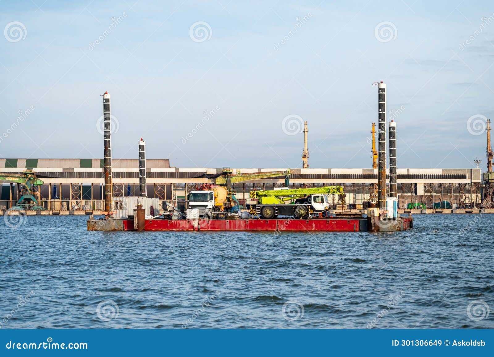 Floating Platform with Crane for Hydrotechnical Works and Concrete ...