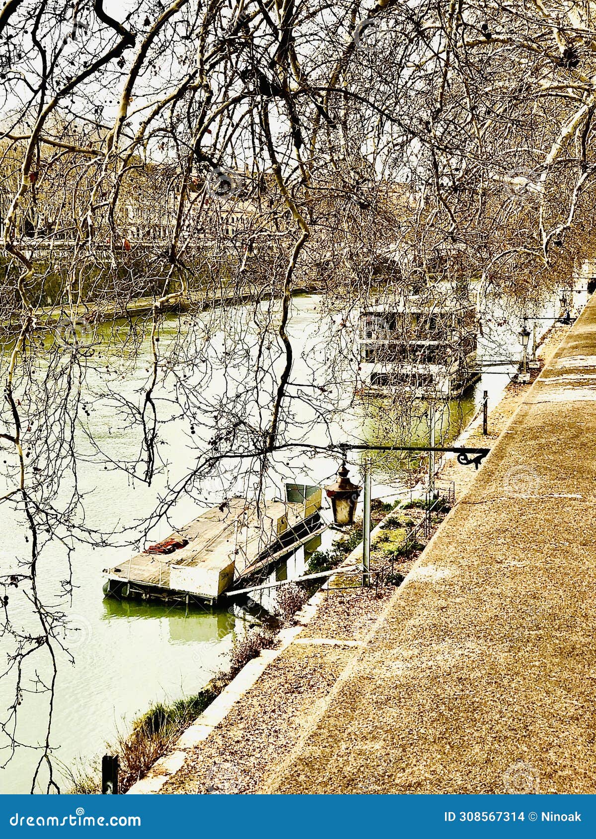 The Floating Platform and Two Level Ship in the River Tevere Stock ...