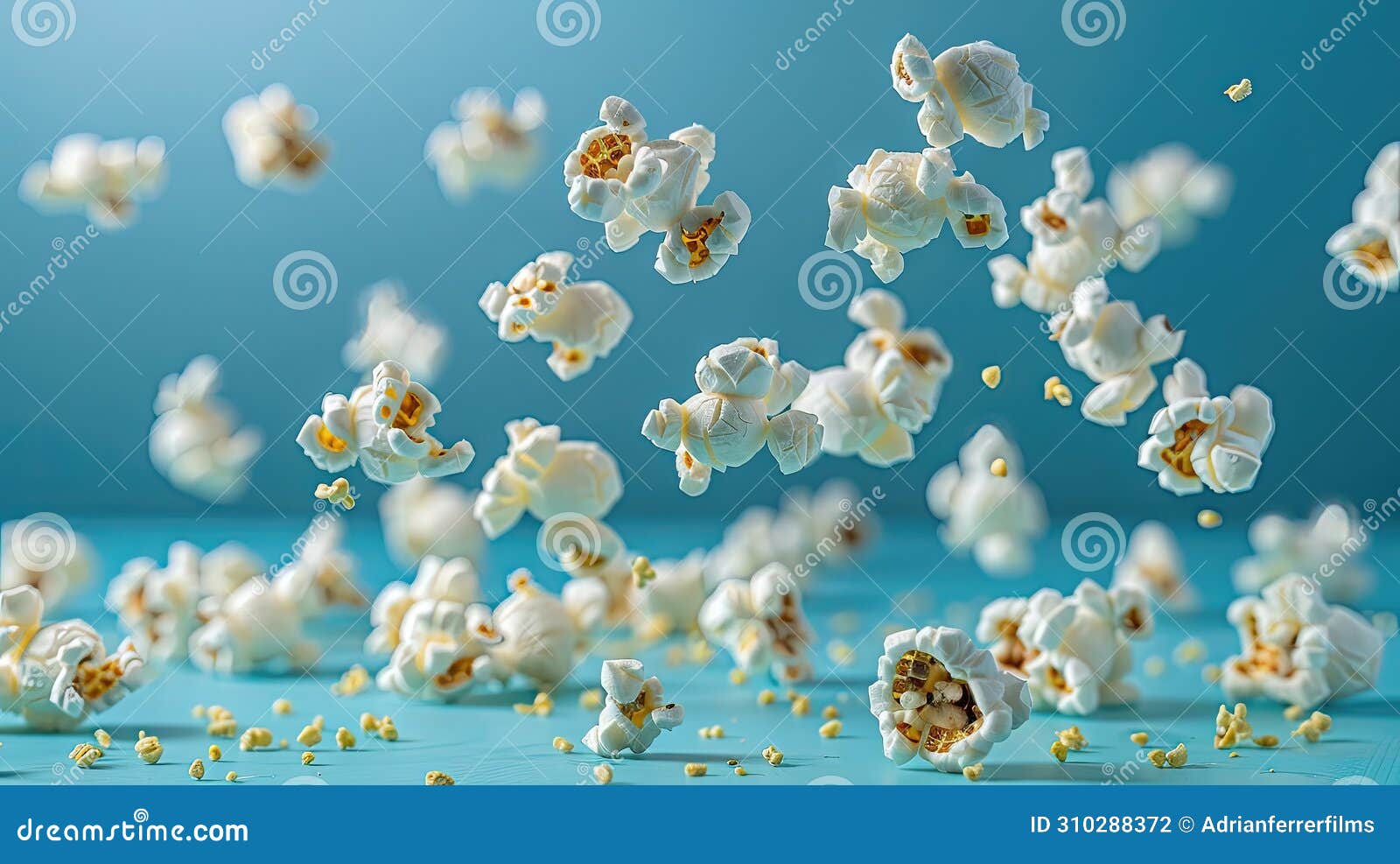 Floating Popcorn Kernels Against a Teal Backdrop. Stock Illustration ...