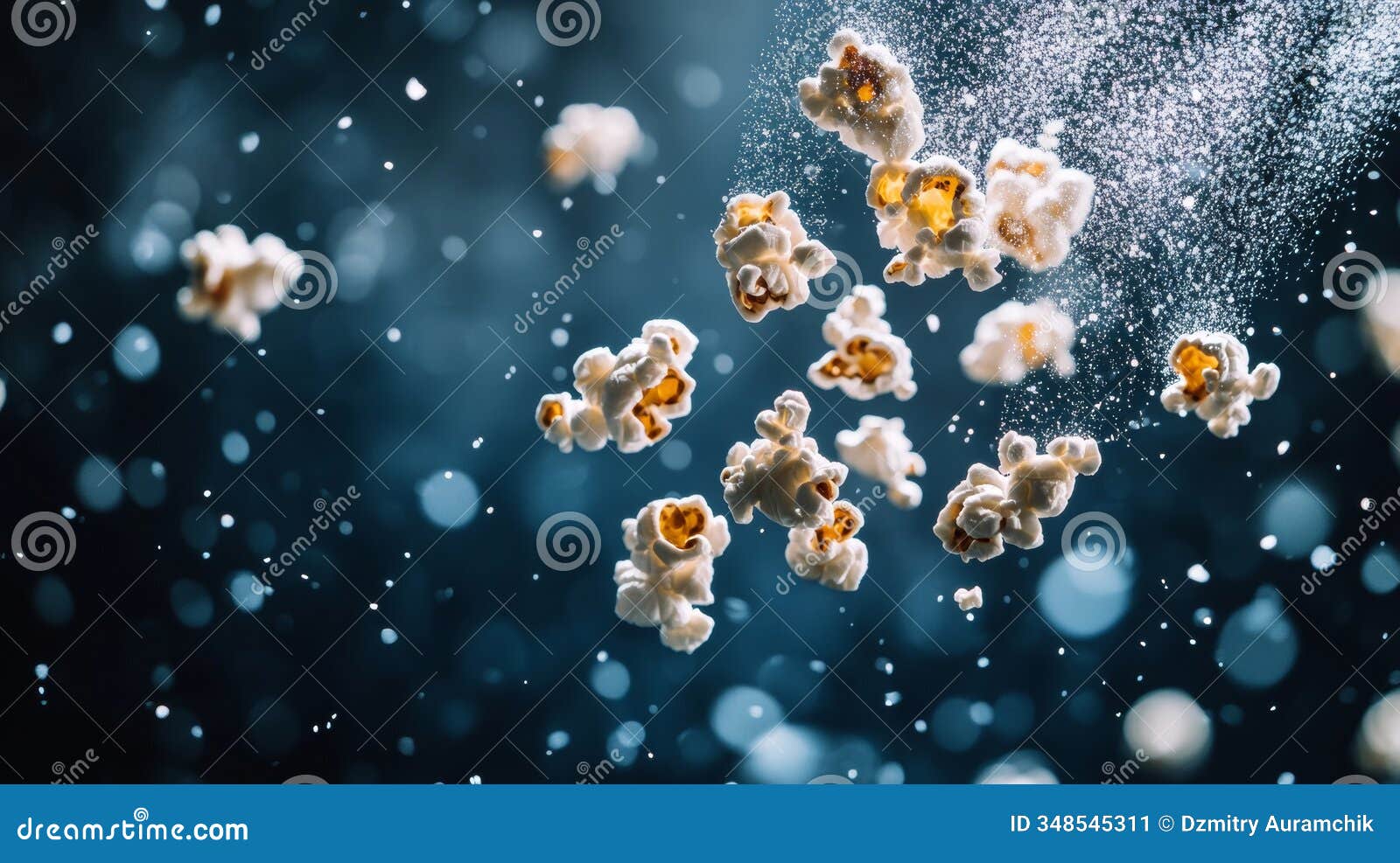 Floating Popcorn, Particles in Motion, Against a Black Background for ...