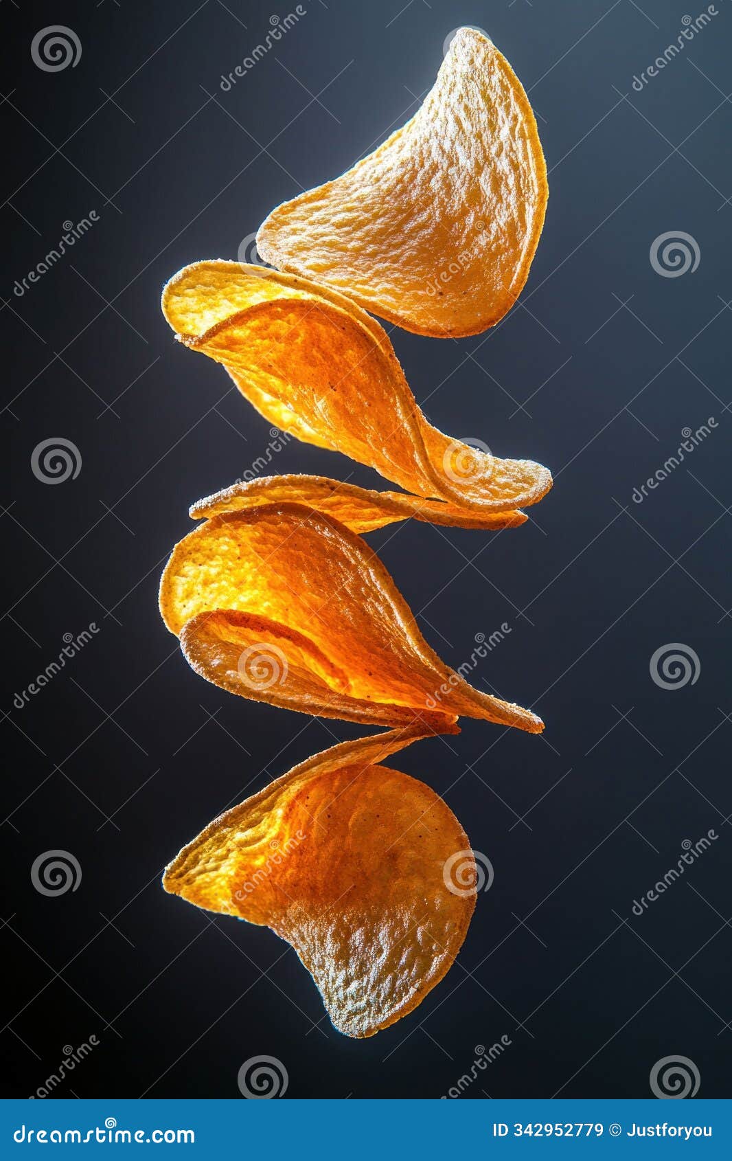 Floating Potato Chips Stacked Vertically Against A Dark Background ...