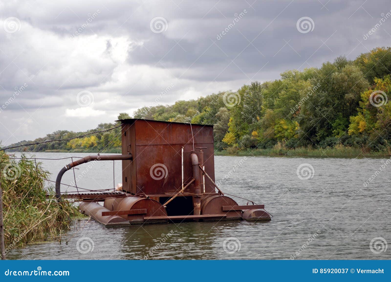 Floating Pump Station on the River Stock Image - Image of nature ...