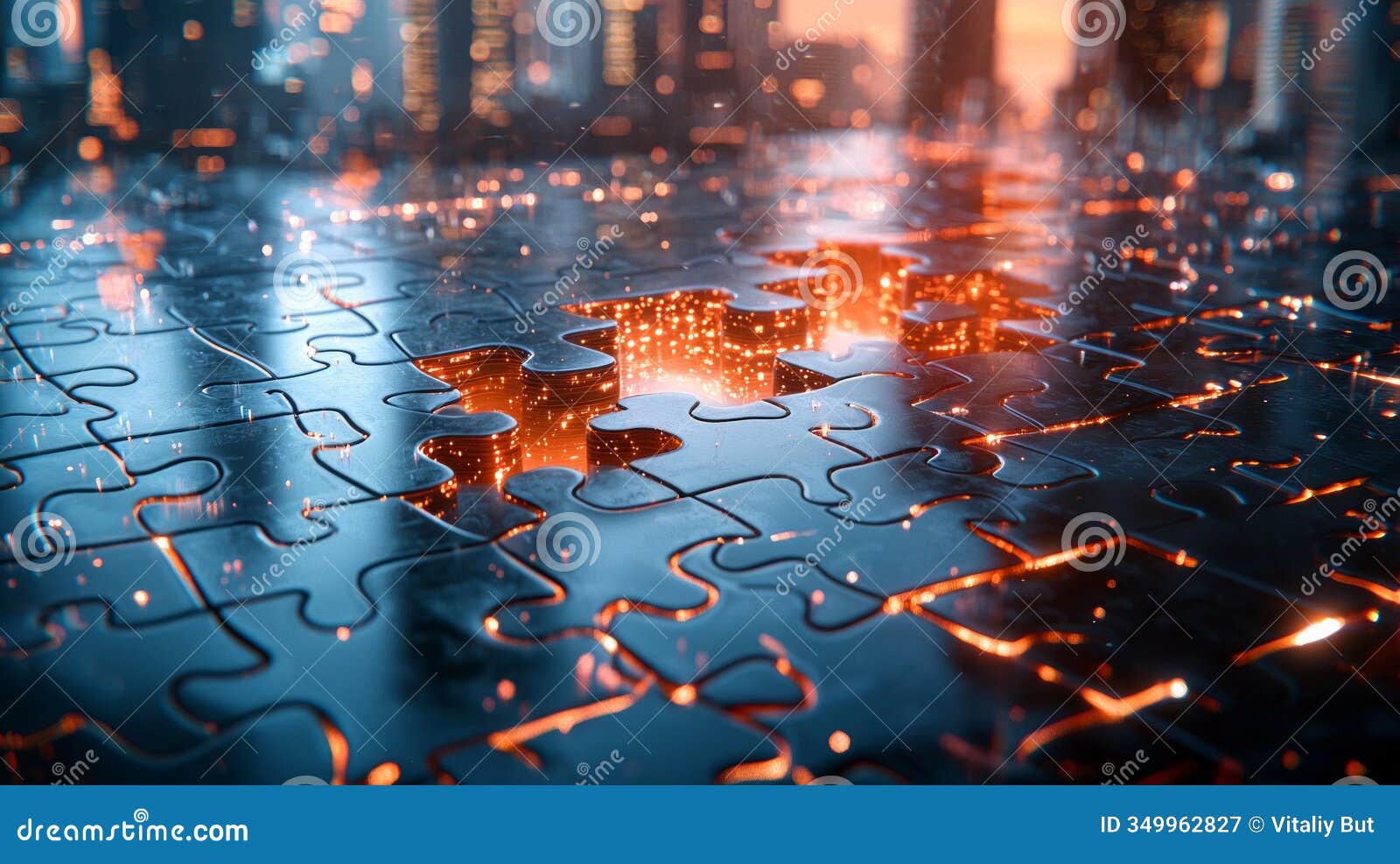 Floating Puzzle Pieces Glowing Edges and Digital Patterns Connect ...