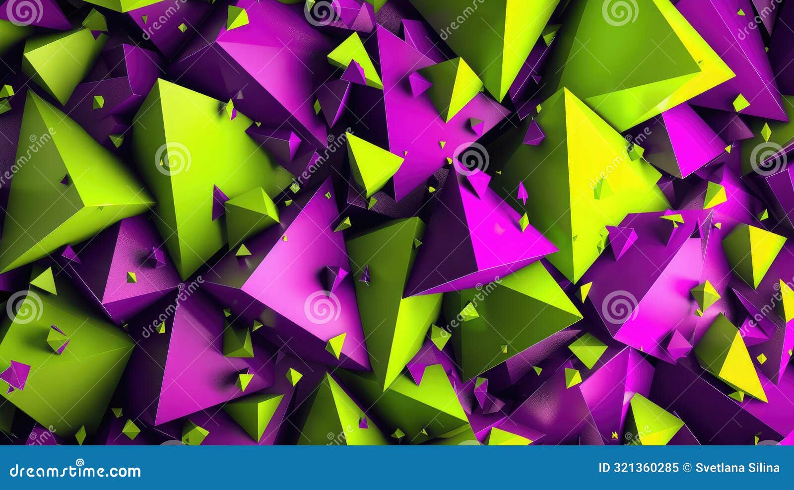 Floating Pyramids in a Vivid 3D Geometric Pattern, Intense Purple and ...
