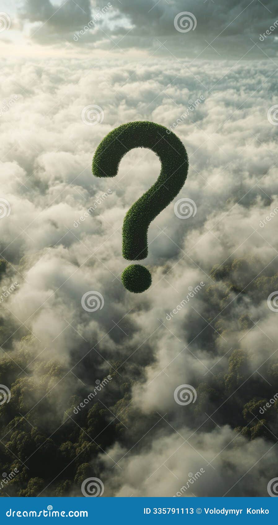 Floating Question Mark Made of Foliage Above Cloudy Forest Stock Image ...