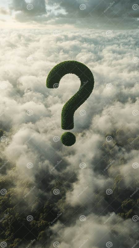 Floating Question Mark Made of Foliage Above Cloudy Forest Stock Image ...