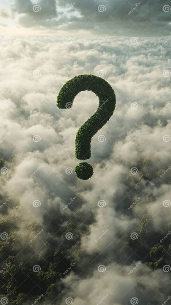 Floating Question Mark Made of Foliage Above Cloudy Forest Stock Image ...