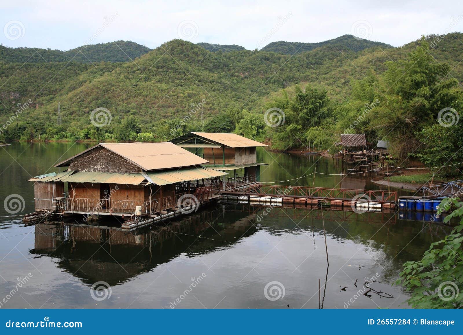 Floating Raft House On River With Foggy Background. Stock Image ...