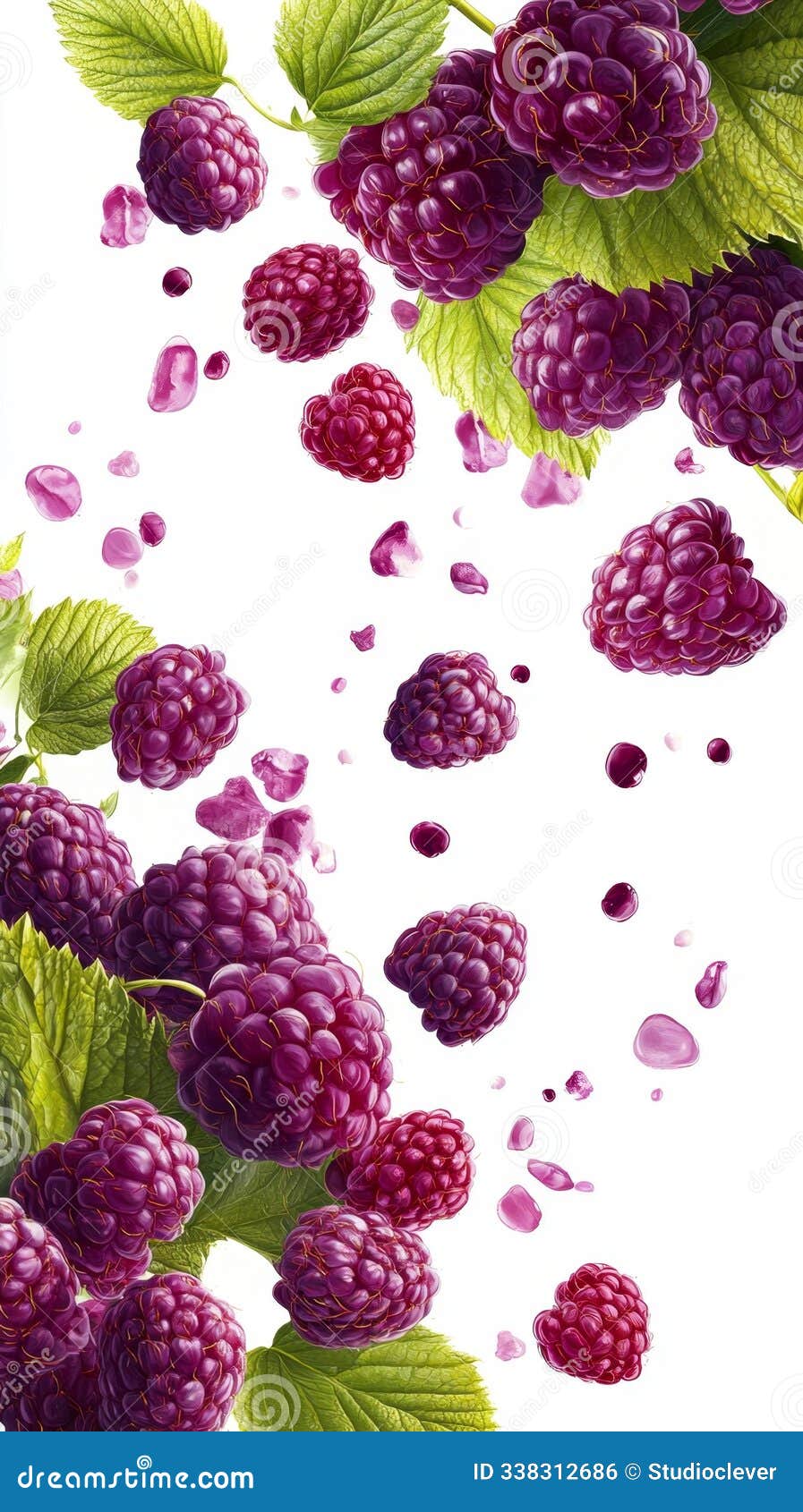 Floating Raspberries with Leaves and Juice Splashes Generative AI Stock ...