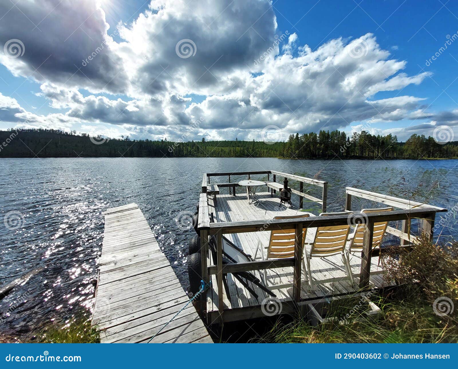 Floating Recreation Platform at Pier on a Swedish Lake Stock Photo ...